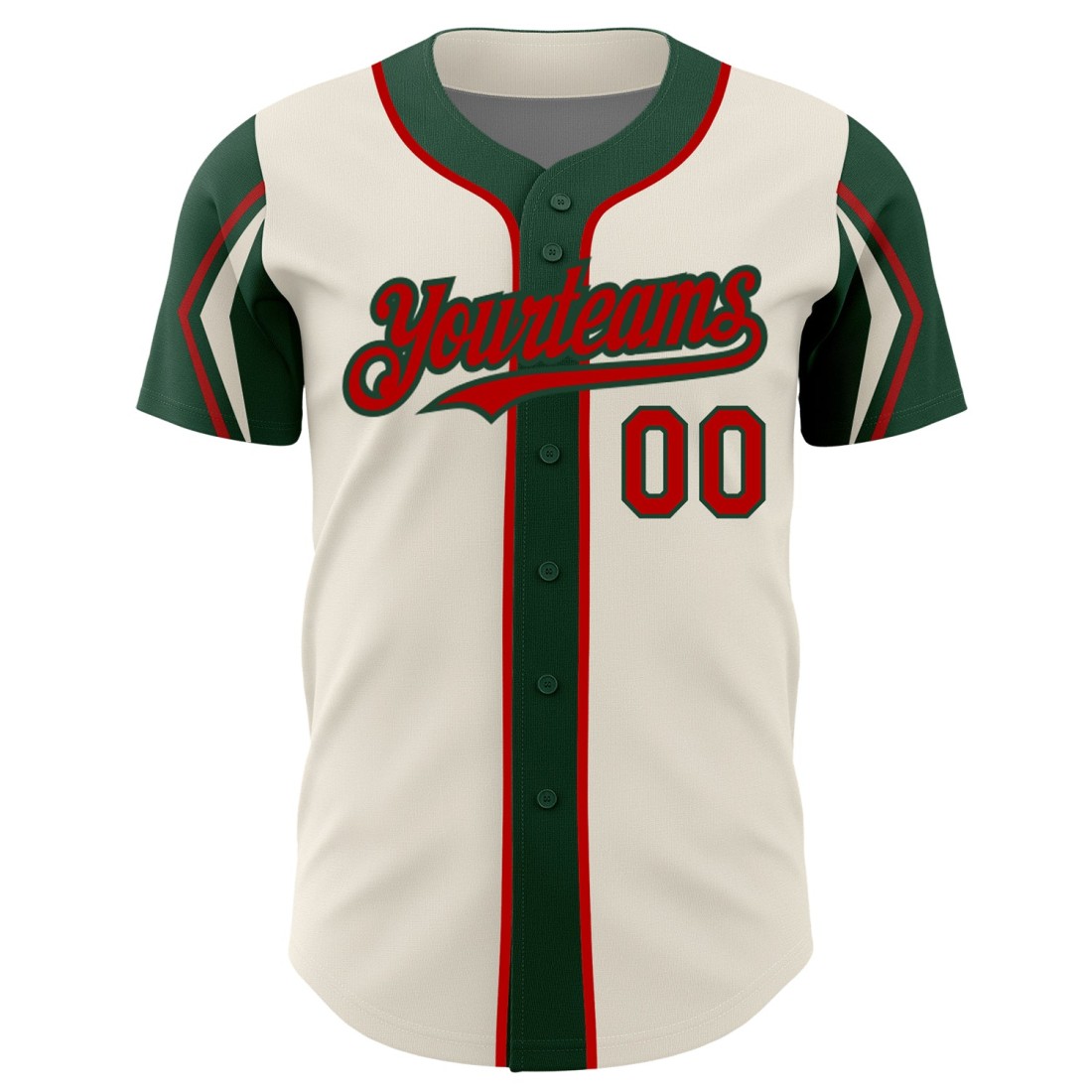Shapes Jersey 3 Custom Authentic Red-Green Colors Cream Baseball Arm